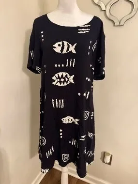 Notations | Dresses | Notations Black And White Fish Print Midi Dress ...